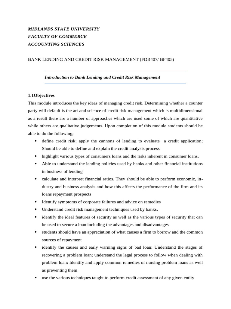 Bank Lending and Credit Risk Management | PDF | Loans | Banks
