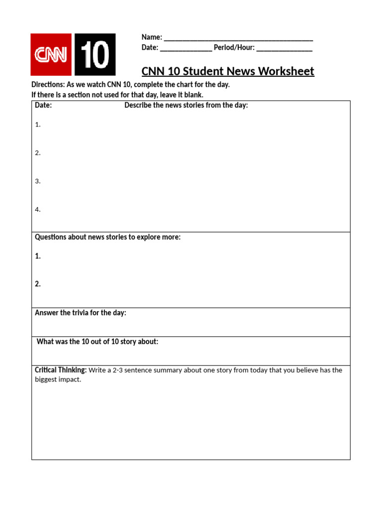 CNN 10 Student News Worksheet | PDF | Career & Growth