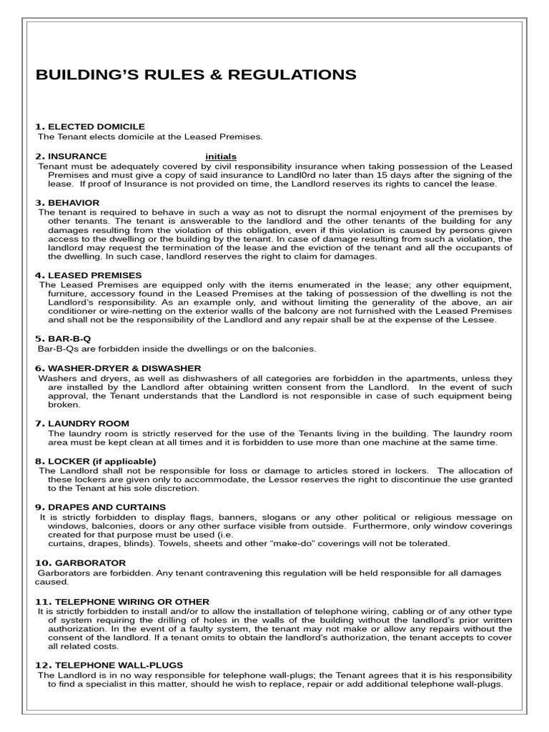 Règlements de L'immeuble - ENG - 2024 | PDF | Lease | Leasehold Estate