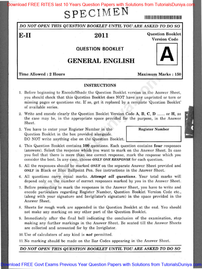 RITES English Question Paper With Solution | PDF | Flowers | Petal