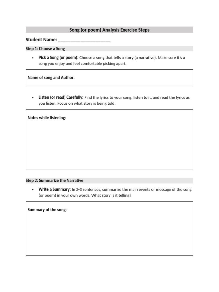 Song and Poem Analysis Guide | PDF | Poetry | Narrative