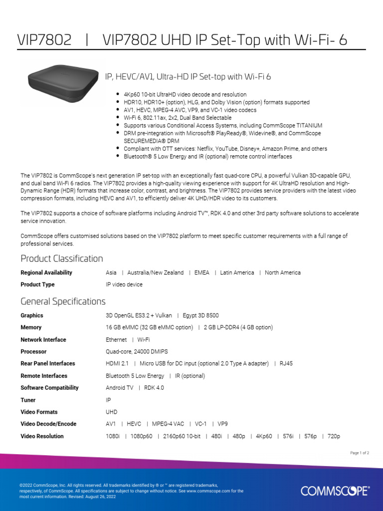 VIP7802 Product Specifications | PDF | Information And Communications ...