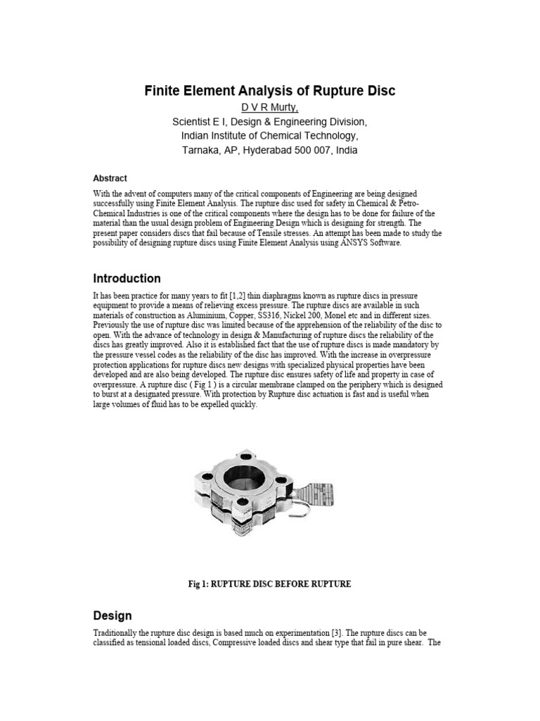 Finite Element Analysis of Rupture Discs | PDF | Fracture | Strength Of ...