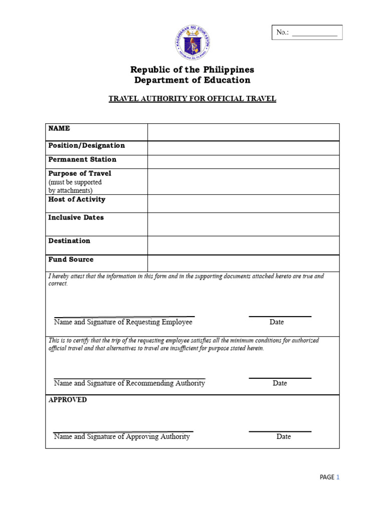 TRAVEL ORDER AUTHORITY FORM.docx | PDF
