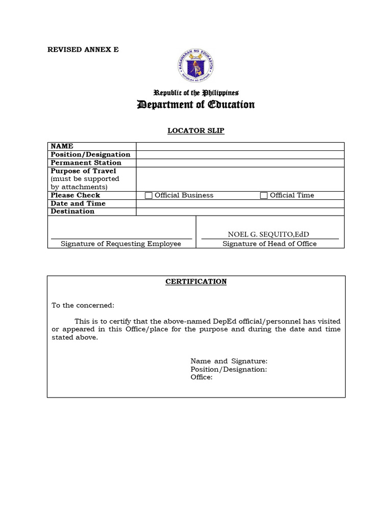 DepEd Locator Slip Template | PDF