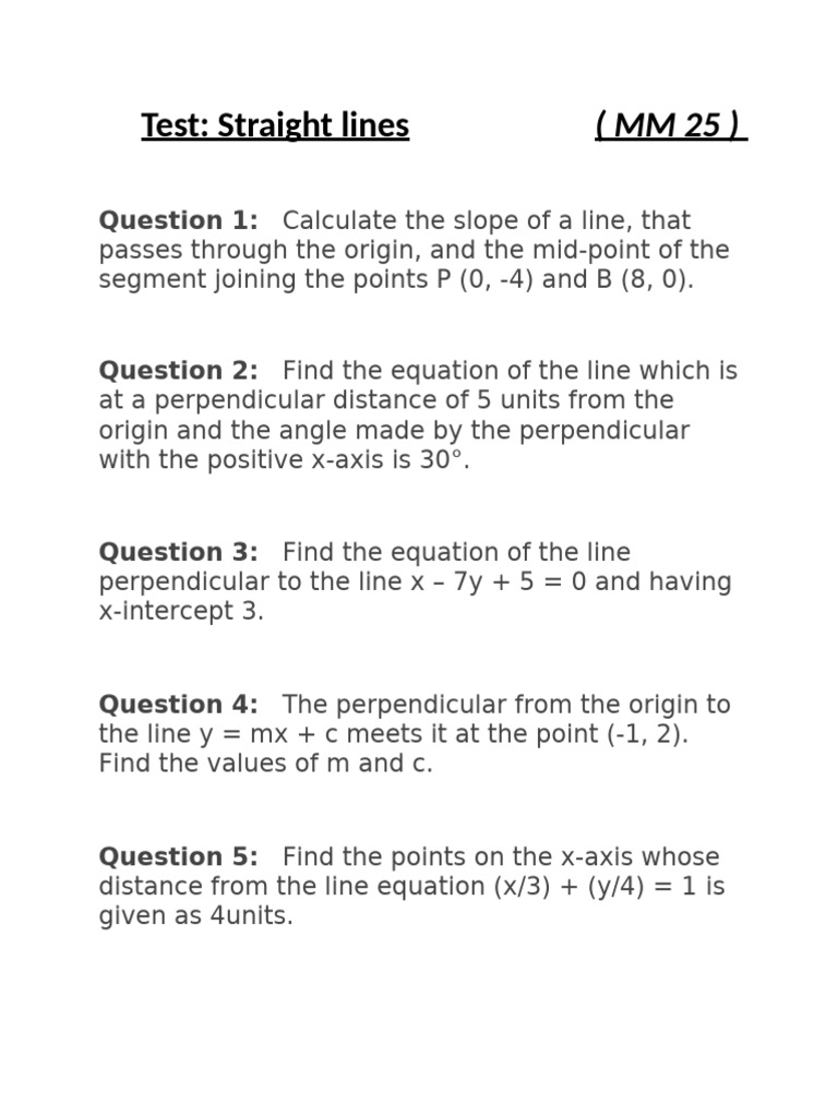 Straight Lines Test | PDF