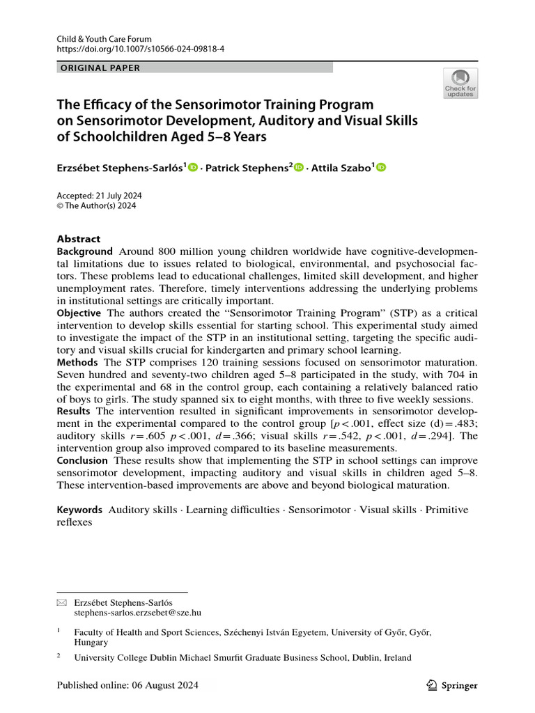 The Efficacy of The Sensorimotor Training Program On Sensorimotor Development, Auditory and ...