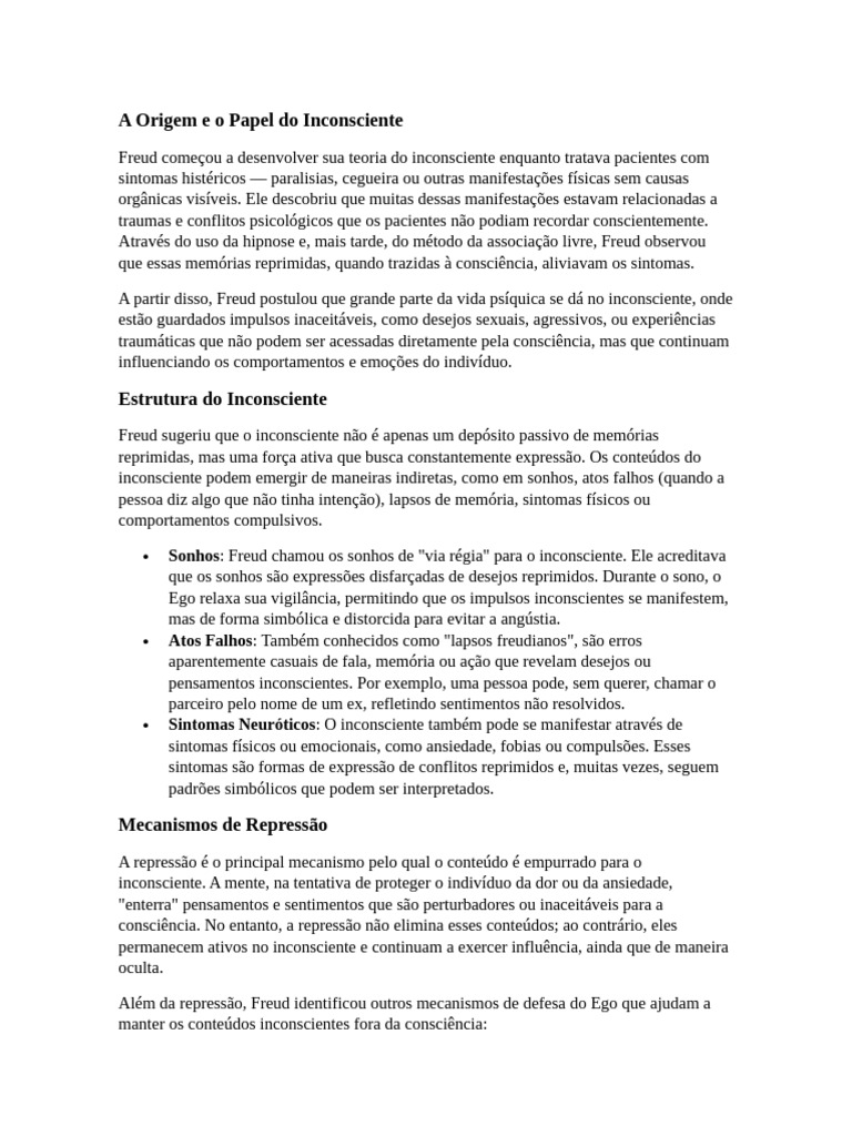 Freud E O Papel Do Inconsciente Pdf Mente Inconsciente Sigmund Freud
