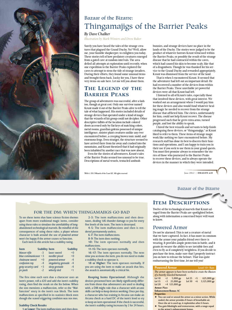 D&D 4E - Player Options - Bazaar of The Bizarre - Thingamajigs From The Barrier Peaks | PDF