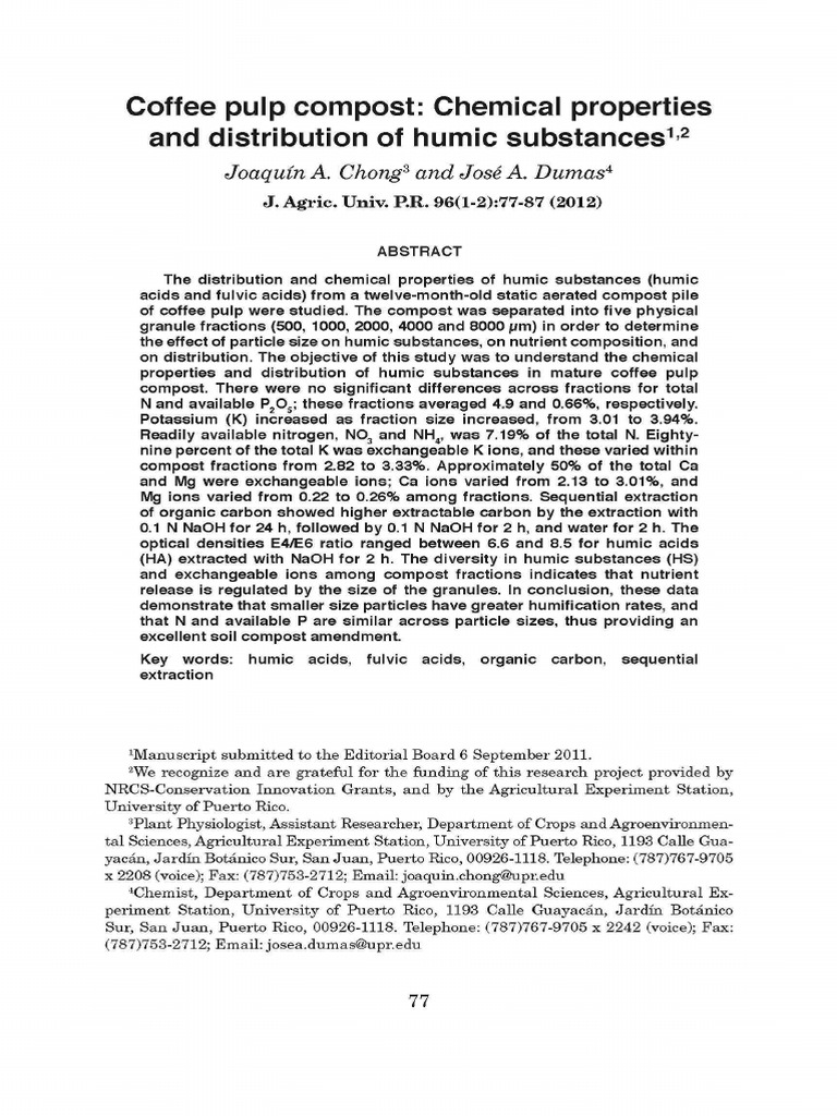 Coffee Pulp Compost Chemical Properties and Distribution of Humic ...