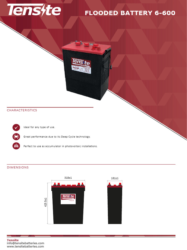 Bateria - Flooded 6V-600Ah | PDF | Physical Quantities | Energy Storage