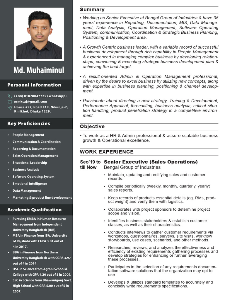 Resume of Md. Muhaiminul | PDF | Business