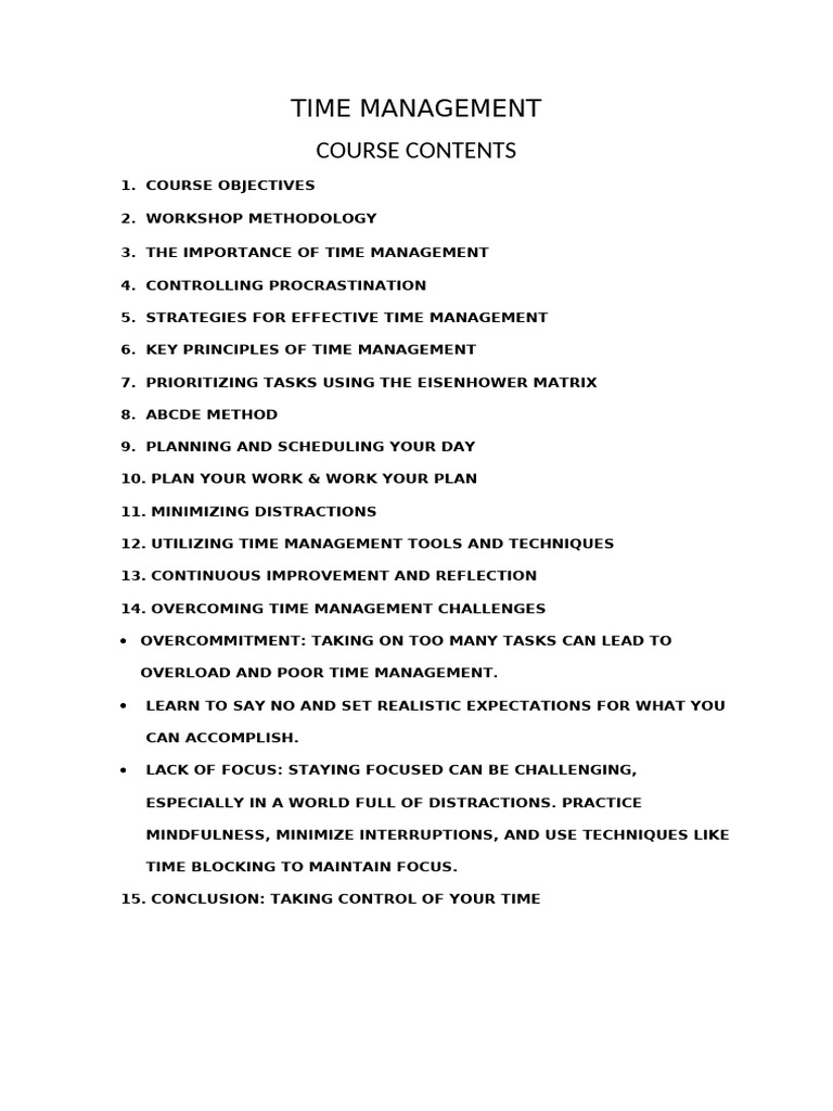 TIME MANAGEMENT | PDF