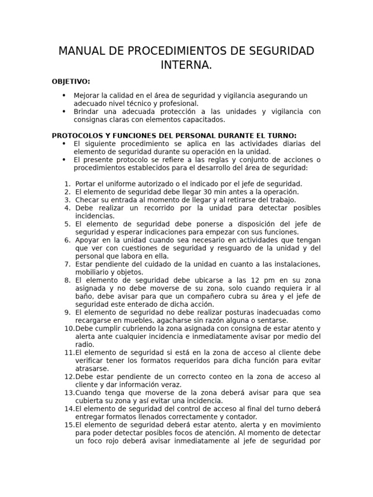 Manual de Procedimientos de Seguridad Interna | PDF | Evaluación | Valores