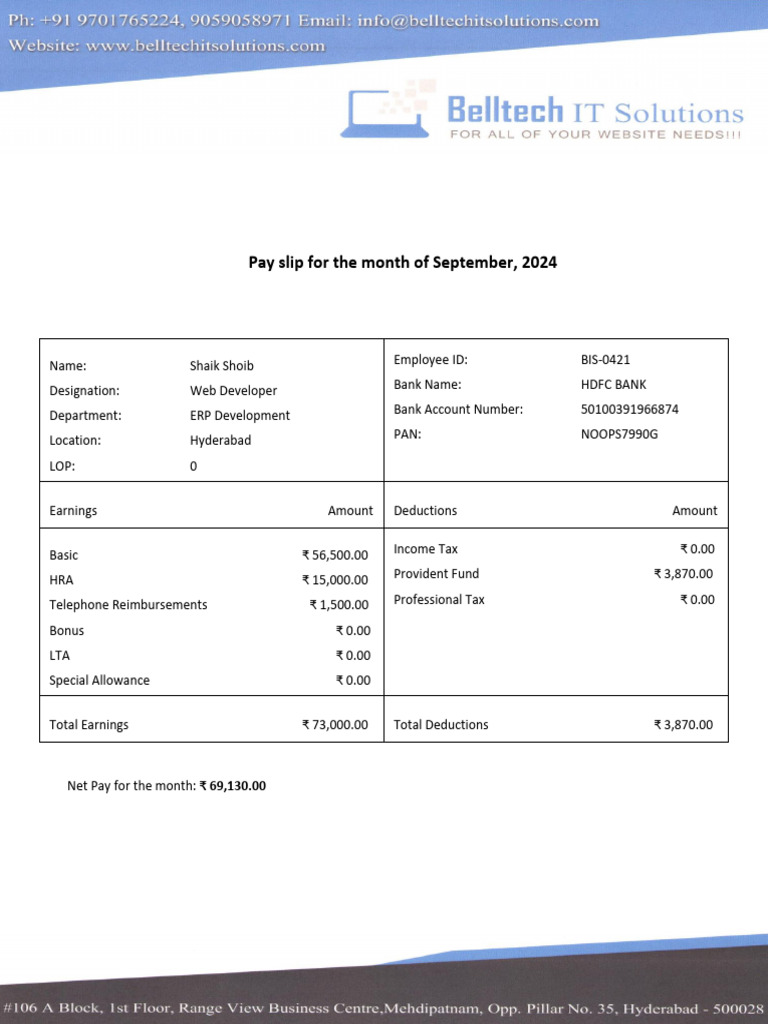 PaySlip September 2024 | PDF | Business | Finance & Money Management