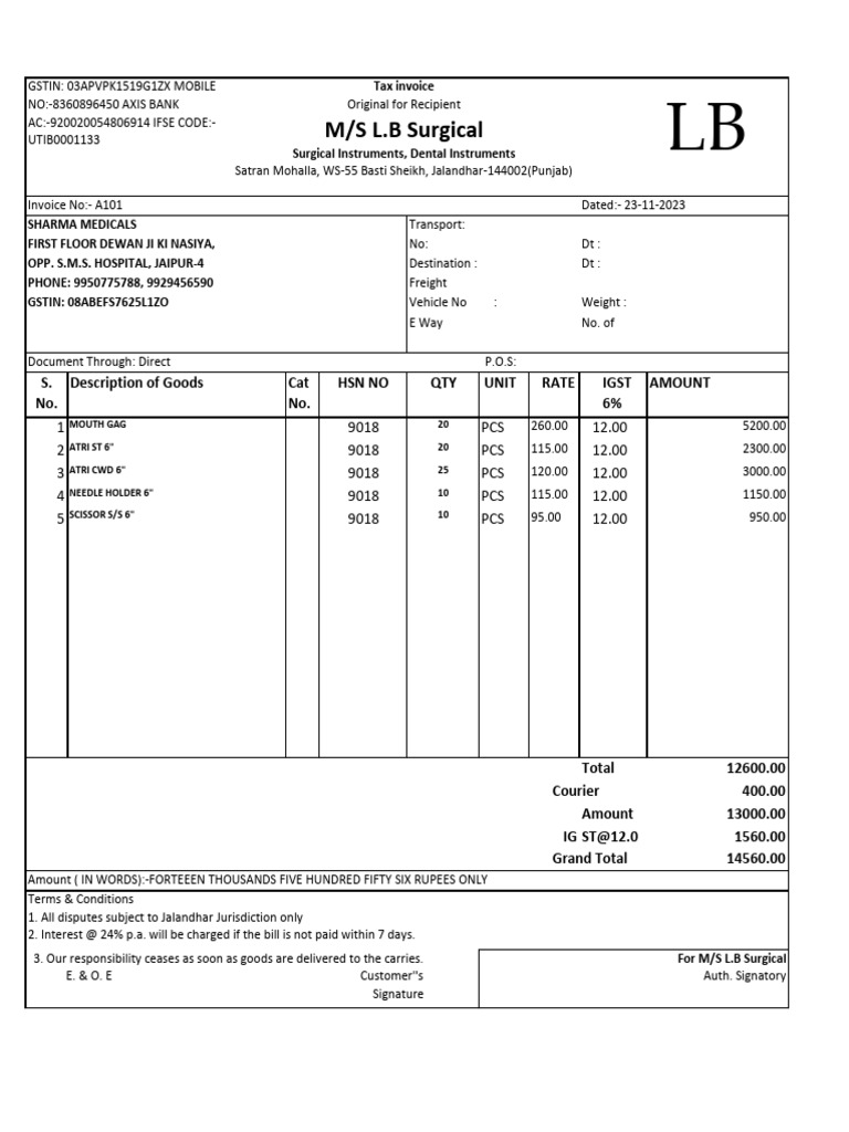 Surgical Instruments Invoice Summary | PDF