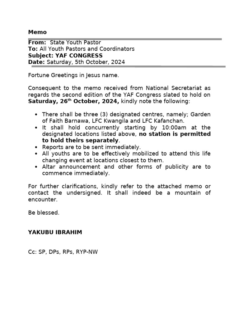 Memo - YAF Congress | PDF