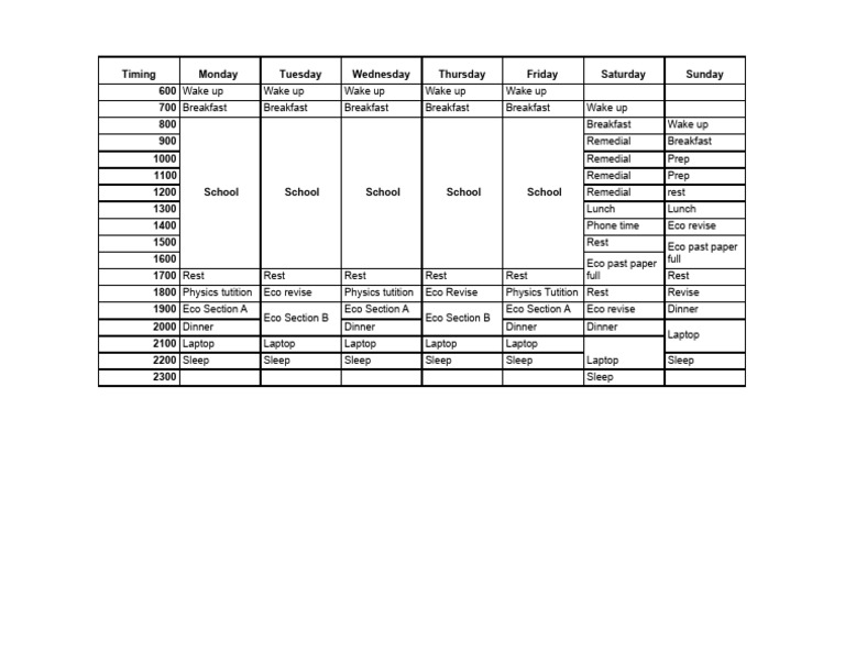 Student's Weekly Study Schedule | PDF
