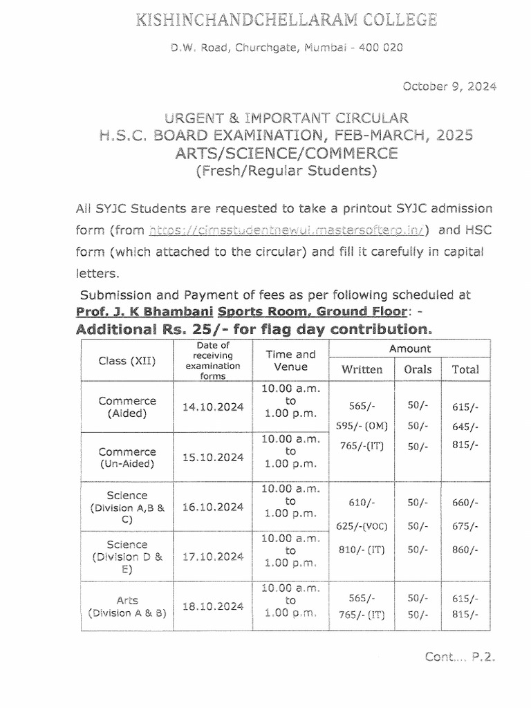 Circular Regular HSC and Syjc Form Submission | PDF