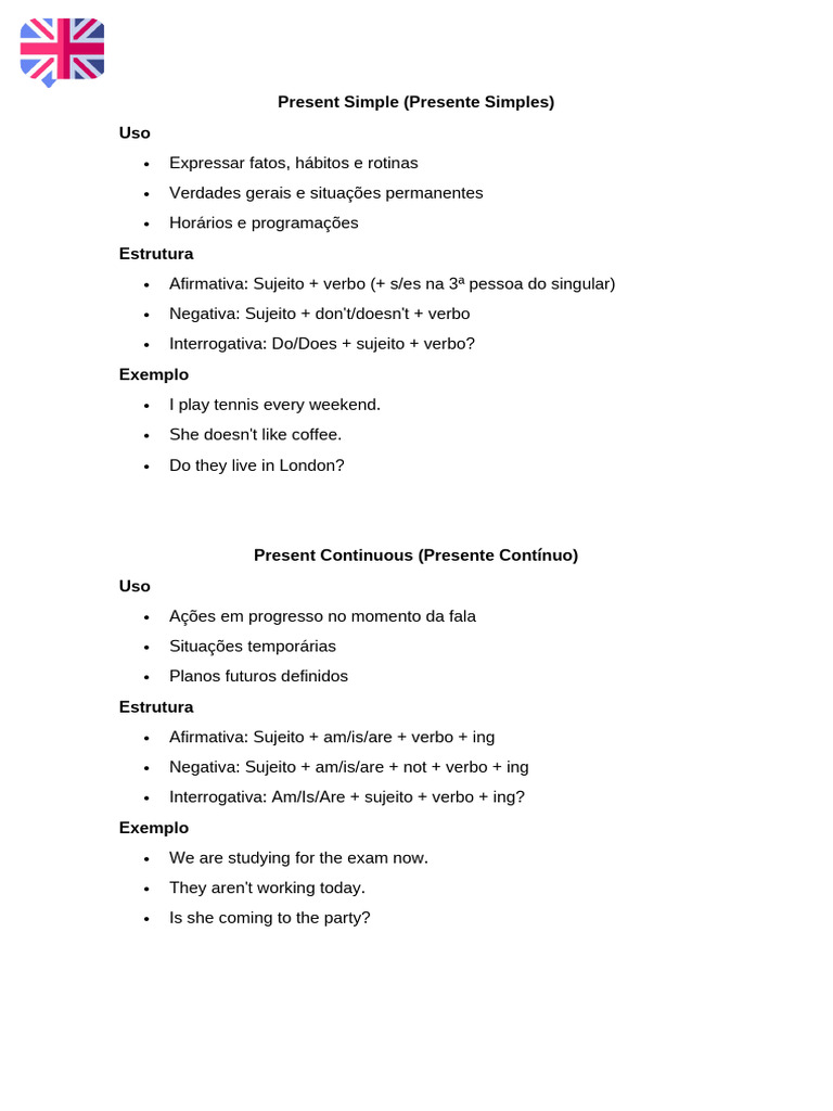 Ficha Informativa Present-Past Simple-Continuous | PDF