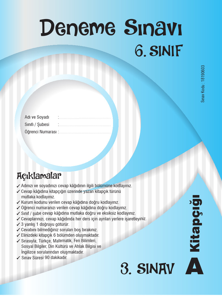 Kirmizi Beyaz Yayinlari Kurumsal Deneme 3 Tum Dersler 6 Sinif | PDF