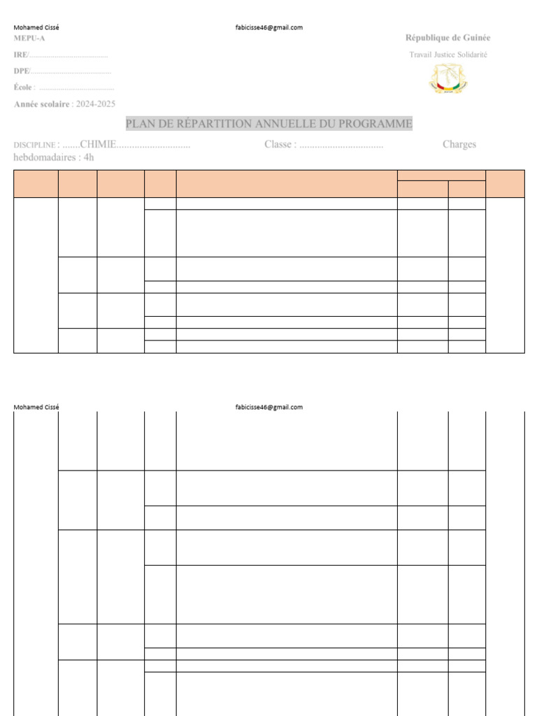 Plan de Chimie 2024-2025 en RDC | PDF | Amide | Chimie physique