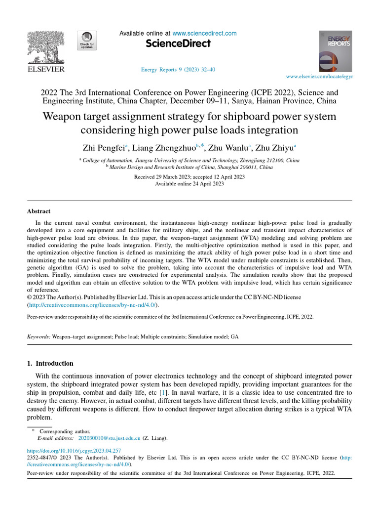 Weapon Target Assignment Strategy For Shipboard Power System C 2023 Energy R | PDF | Genetic ...