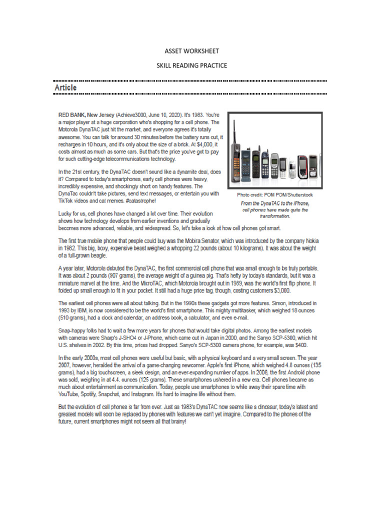 Asset Worksheet - Reading Skill Practice | PDF