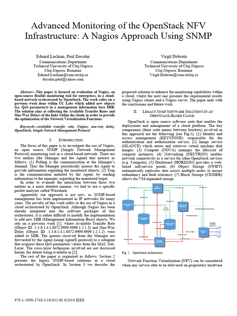 2016 Advanced Monitoring of The OpenStack NFV Infrastructure | PDF | Open Stack | Computer Network