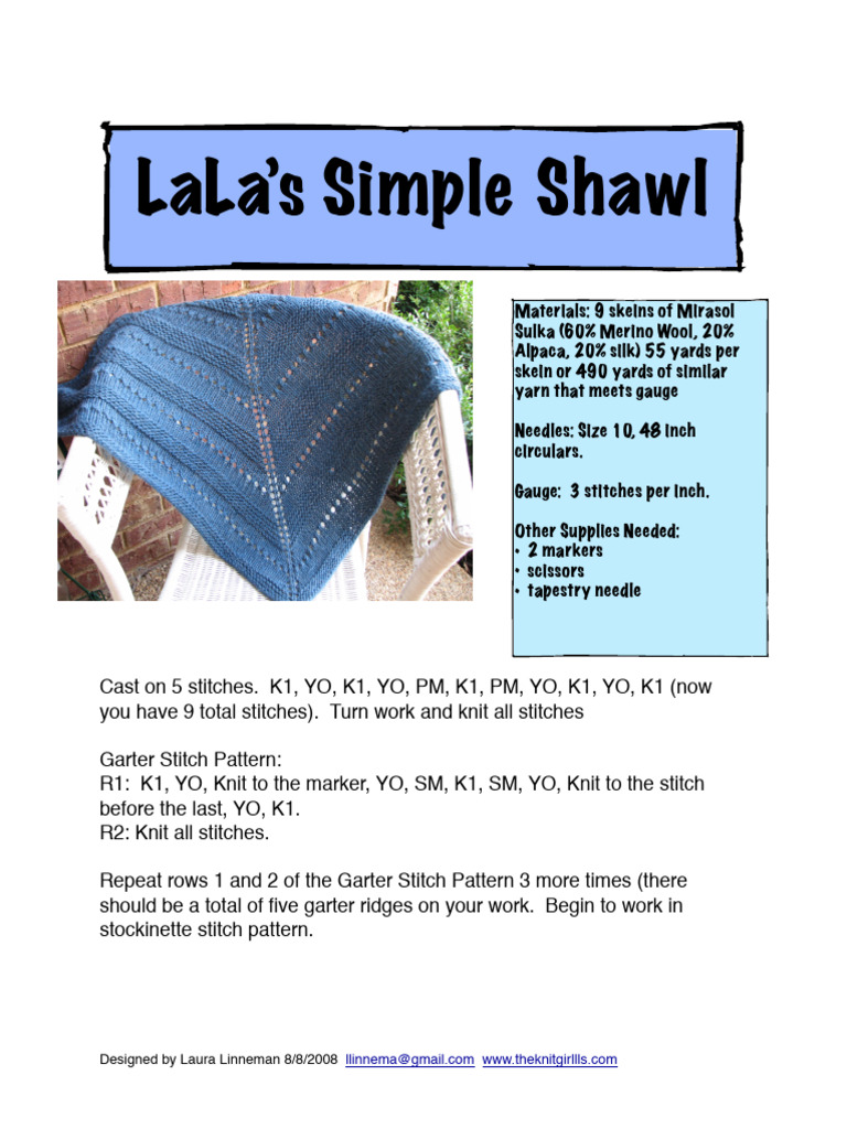 Lala S Simple Shawl Pdf Knitting Basic Knitted Fabrics
