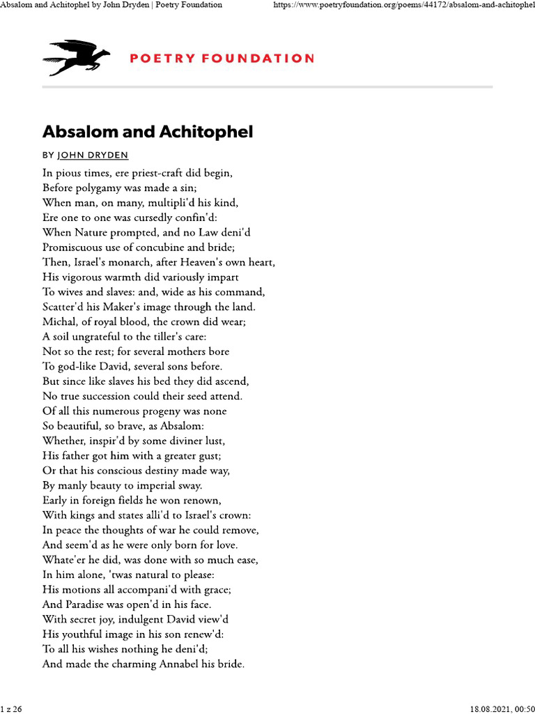 Dryden Absalom | PDF | John Dryden | British Poems