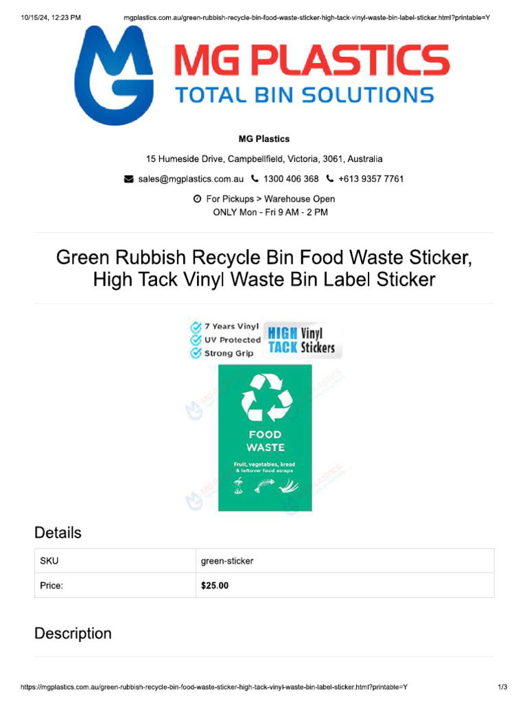Au - Green-Rubbish-Recycle Ste-Bin-Label-Sticker HTML - Printable Y | PDF