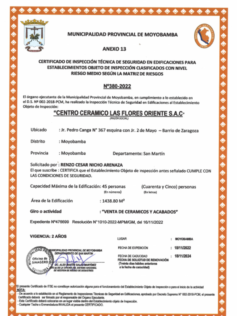 HMC Moyobamba - Certificado Itse | PDF | Gobierno