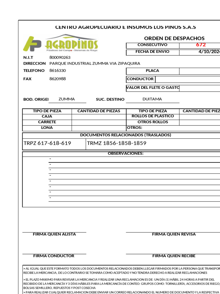 ORDEN DE DESPACHO | PDF | Industrias de servicio