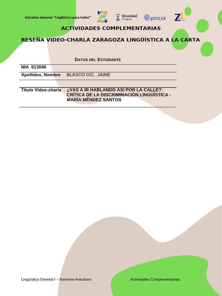 Videocharla1 Jaime Blasco Oiz Linguistica General 1 | PDF | Discriminación | Lingüística