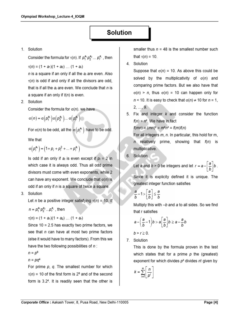 Math Olympiad Number Theory | PDF | Exponentiation | Mathematical Concepts