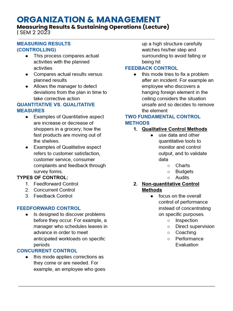 Measuring Results & Sustaining Operations | PDF | Employment ...