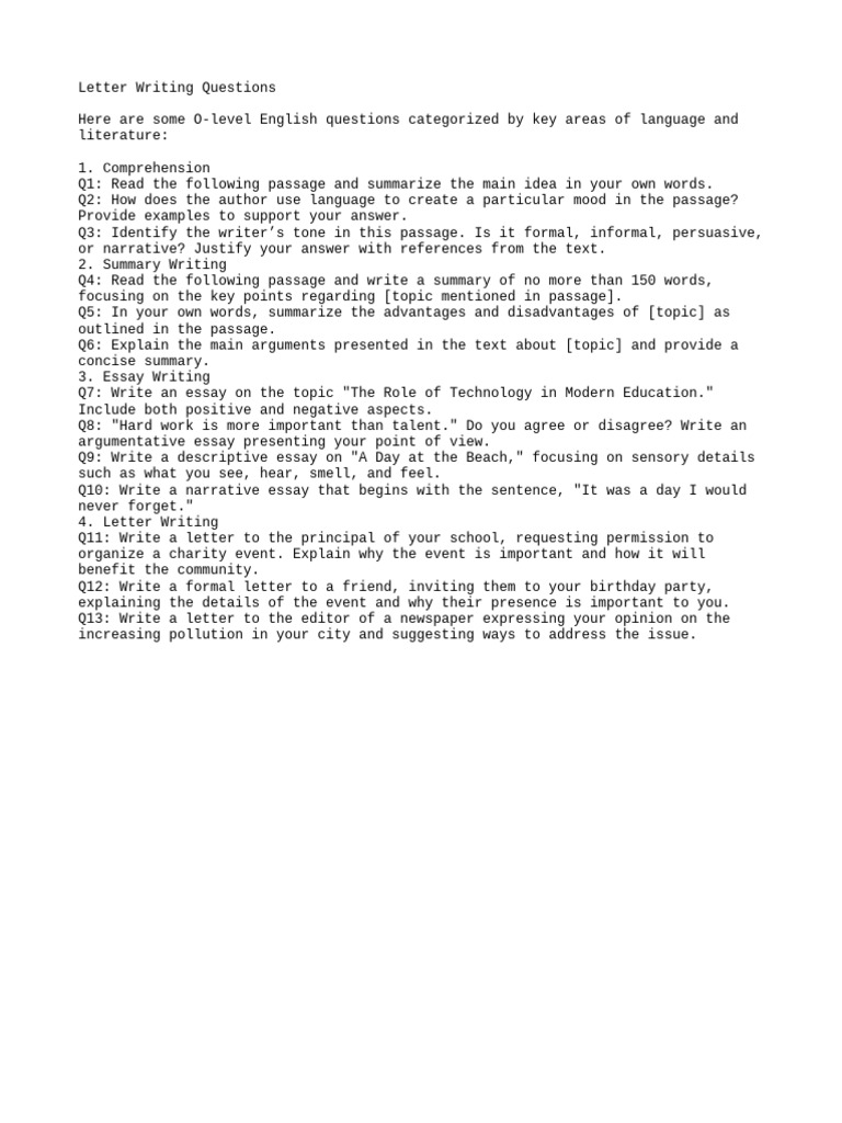 Essay Writing Questions | PDF