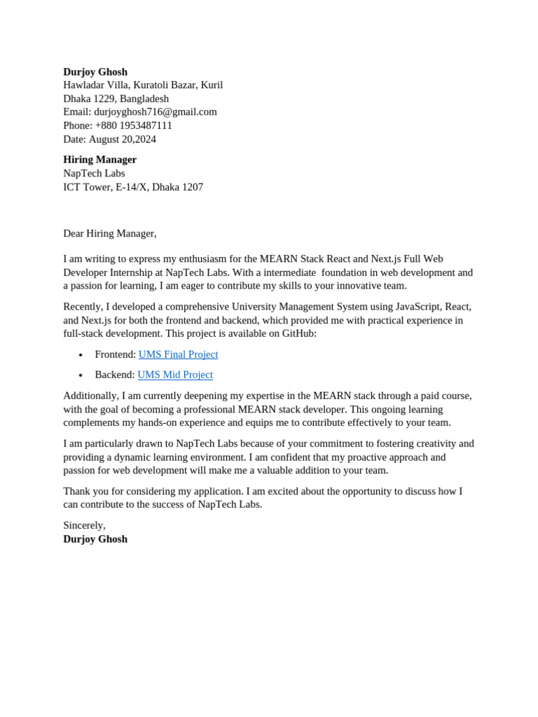 Cover Letter | PDF | Business | Computers