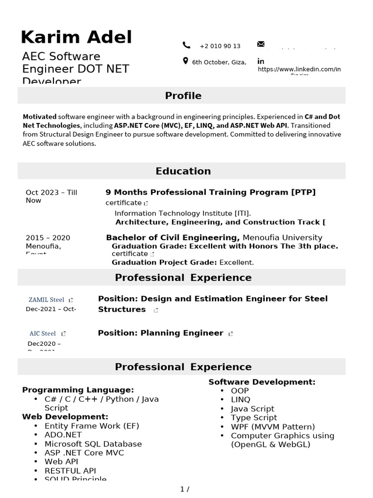 Karim Abdelrazek Dotnetdevoloper-r0v05 | PDF | Databases | Language Integrated Query