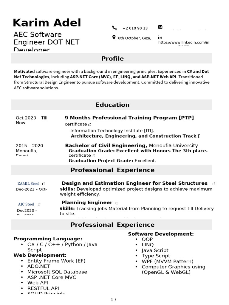 Karim Abdelrazek Dotnetdevoloper-R0v06 | PDF | Databases | Language ...