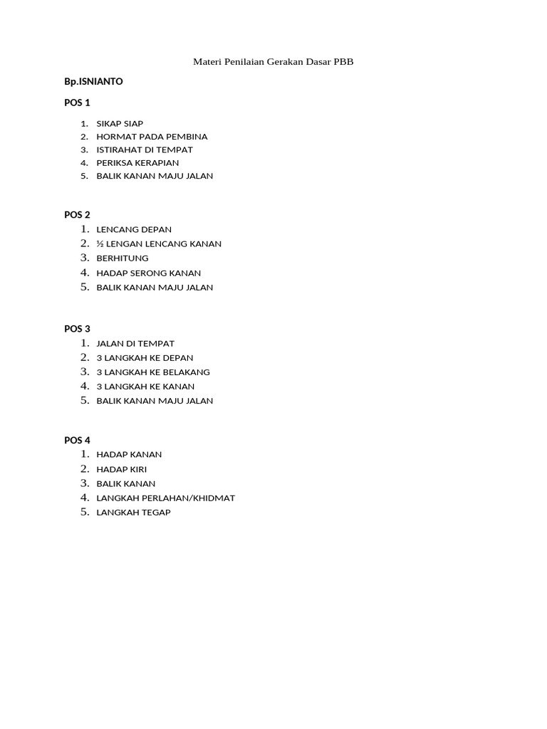 Materi Penilaian Gerakan Dasar PBB | PDF