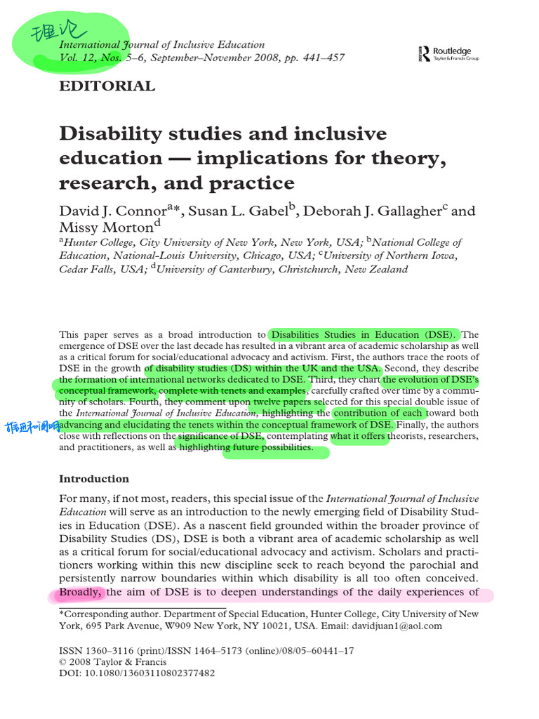Disability Studies and Inclusive Education - Implications For Theory ...
