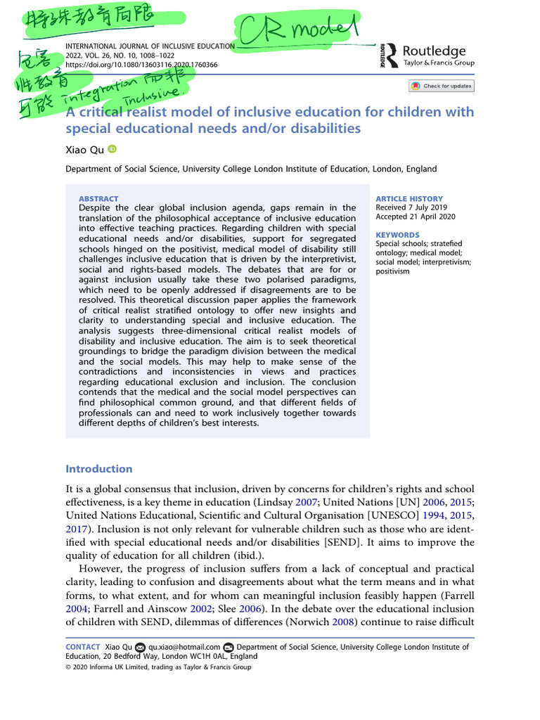 A Critical Realist Model of Inclusive Education For Children With ...