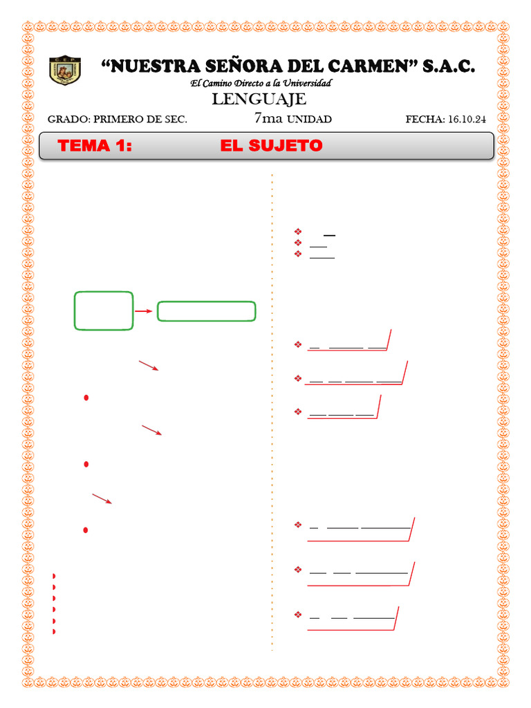 7ma UNIDAD El-Sujeto 16.10.24 | PDF | Asunto (gramática) | Verbo