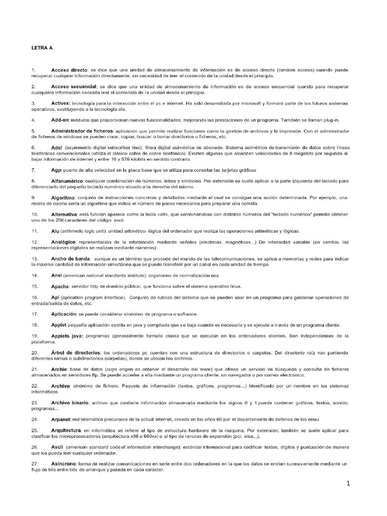 Glosario 500 palabras relevantes a la Informática | PDF