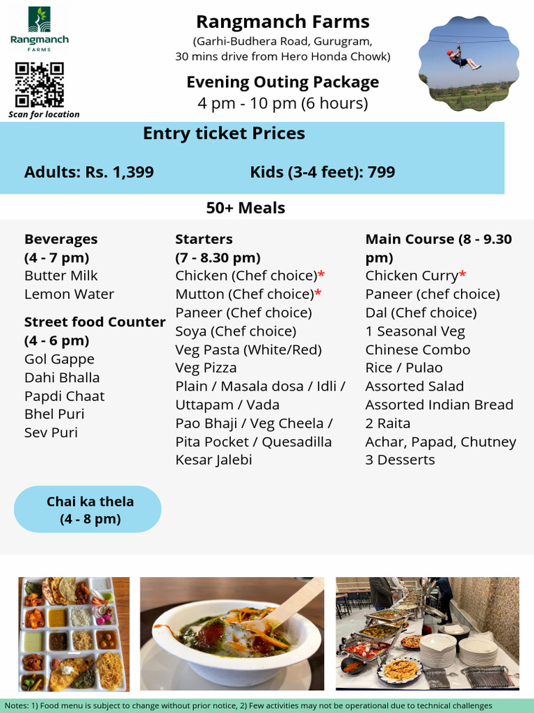 Rangmanch Farms Evening Outing Package - 24-25 | PDF | Cuisine | Foods