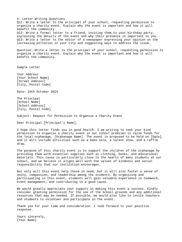 Letter Writing Questions | PDF