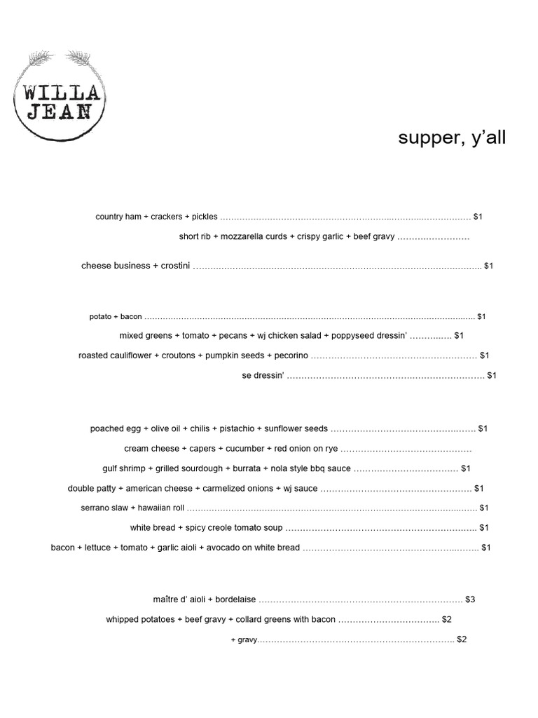 01.19.19 Dinner Menu Willa Jean | PDF