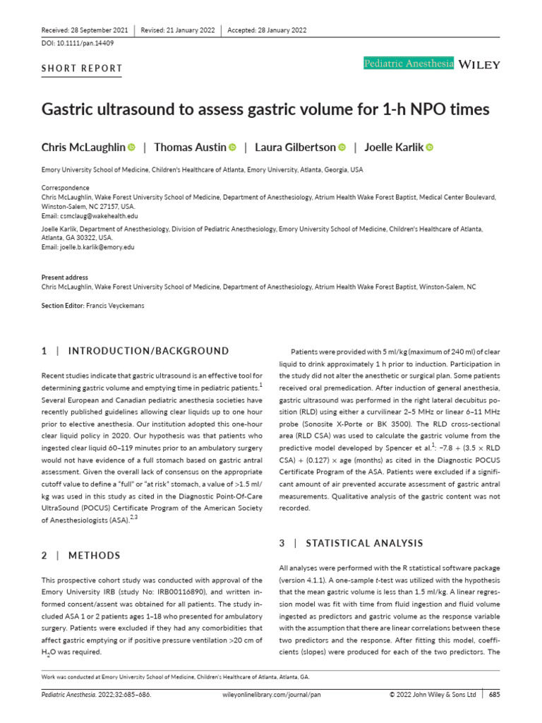 Gastric Us in 1 Hour Liquid | PDF | Anesthesia | Cohort Study